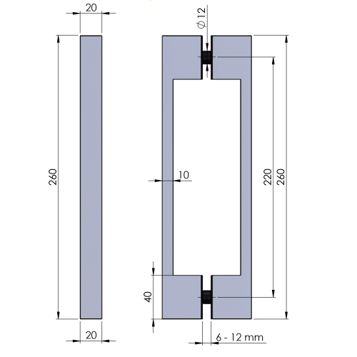 easy - line Eckiges Griffpaar , Grifflänge = 260 mm, Niroähnlich